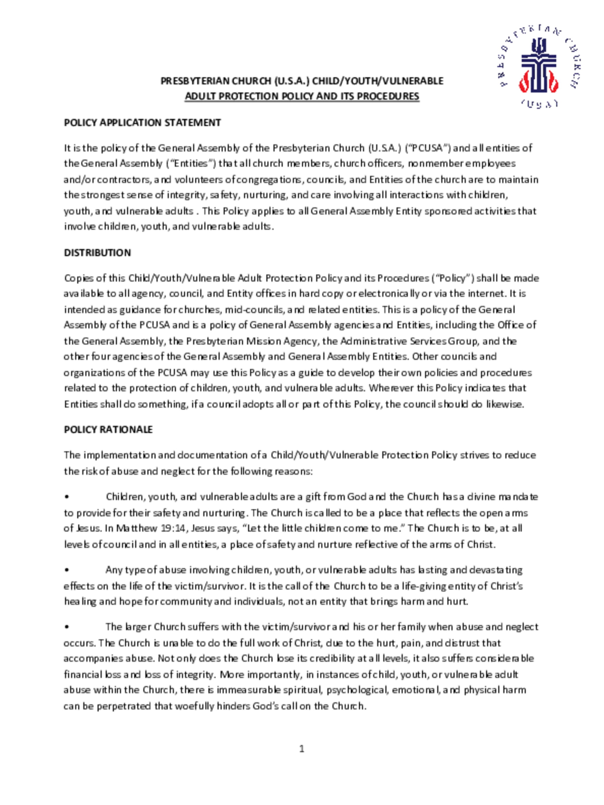 Presbyterian Church (U.S.A.) Child / Youth / Vulnerable Adult ...