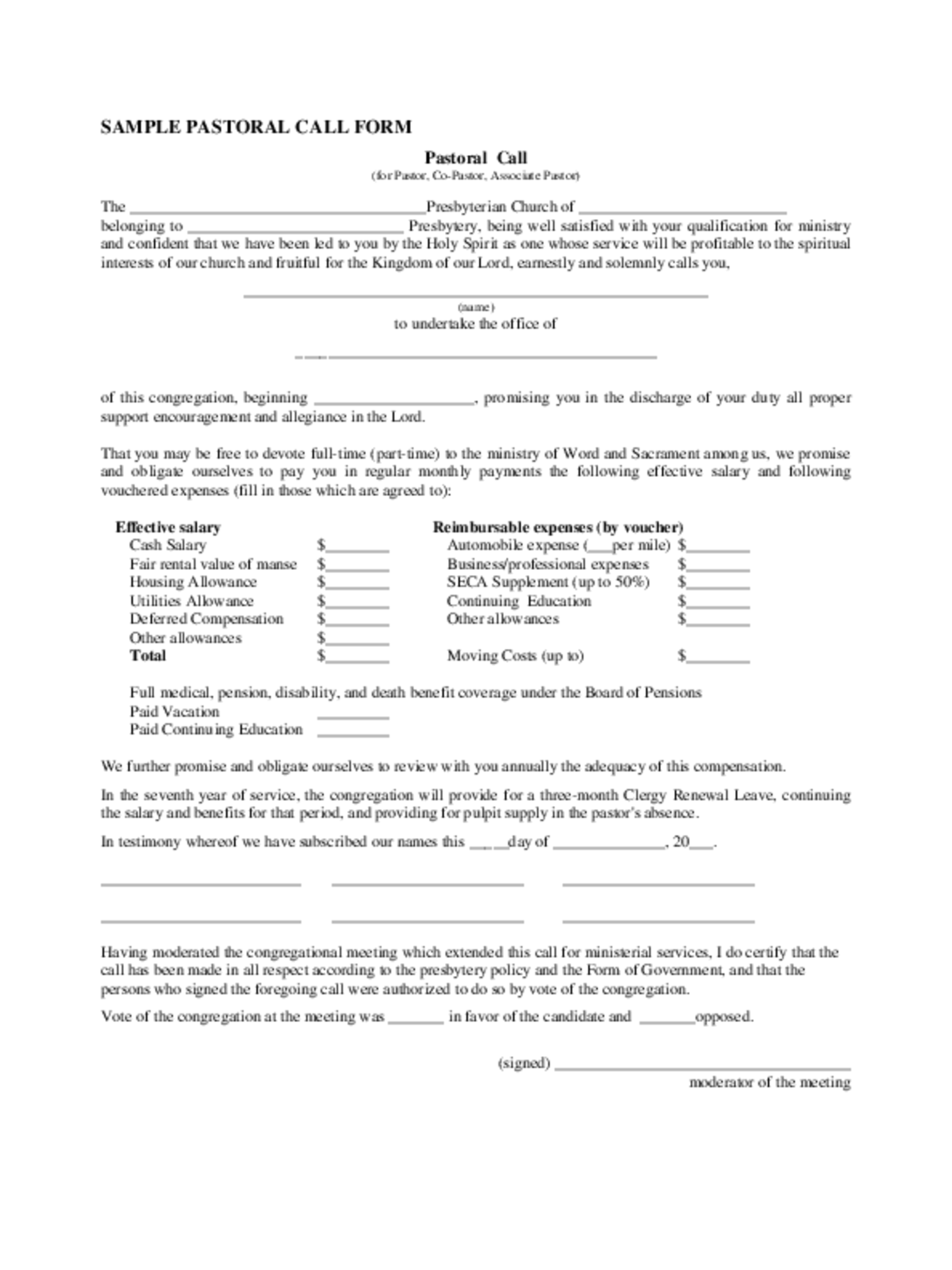 Pastoral Call Form (PDF) | Presbyterian Church (U.S.A.)