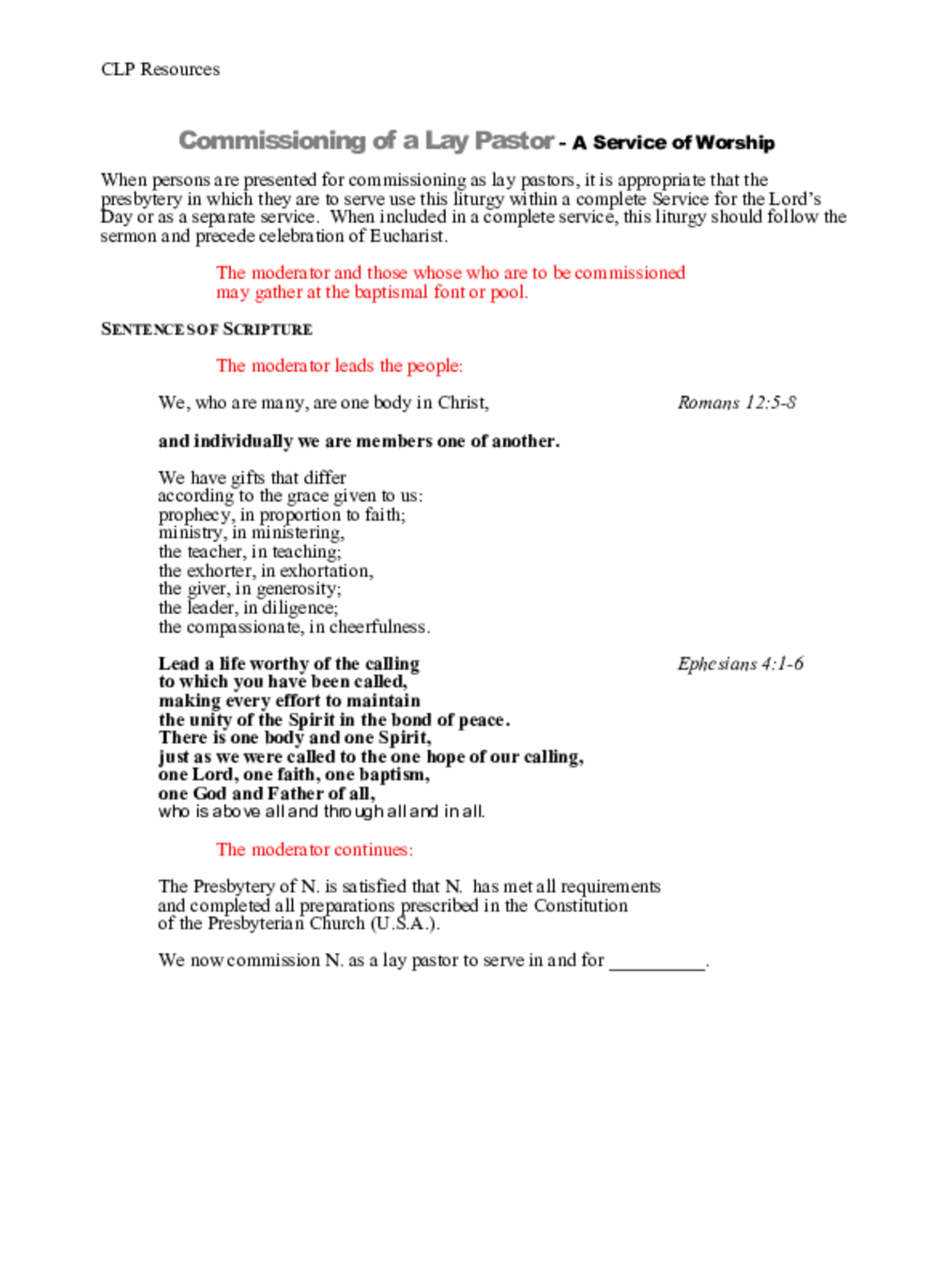 Commissioning of a Lay Pastor service of worship | Presbyterian Church ...