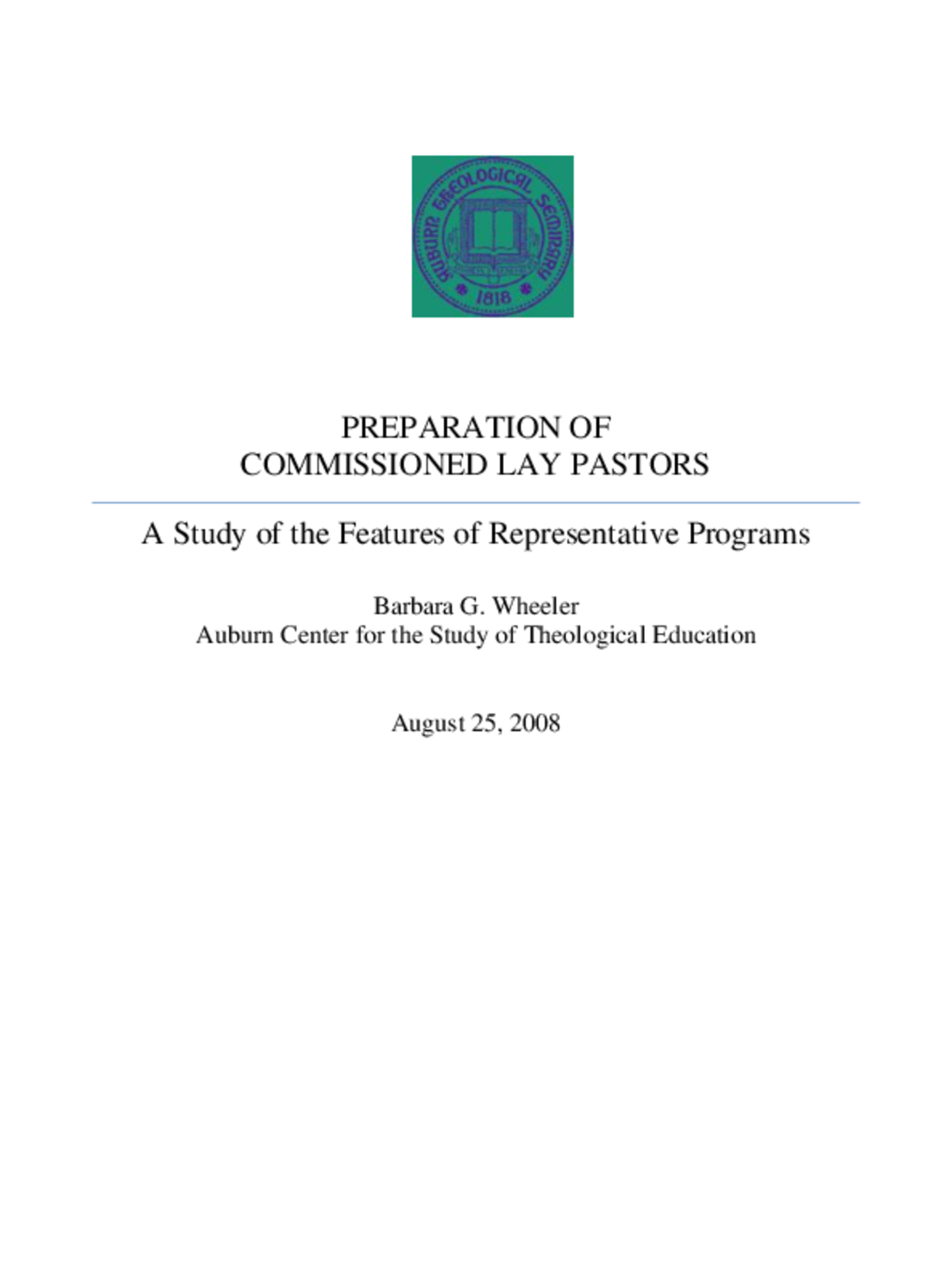 Preparation of Commissioned Ruling Elders: A Study of the Features of Representative Programs ...