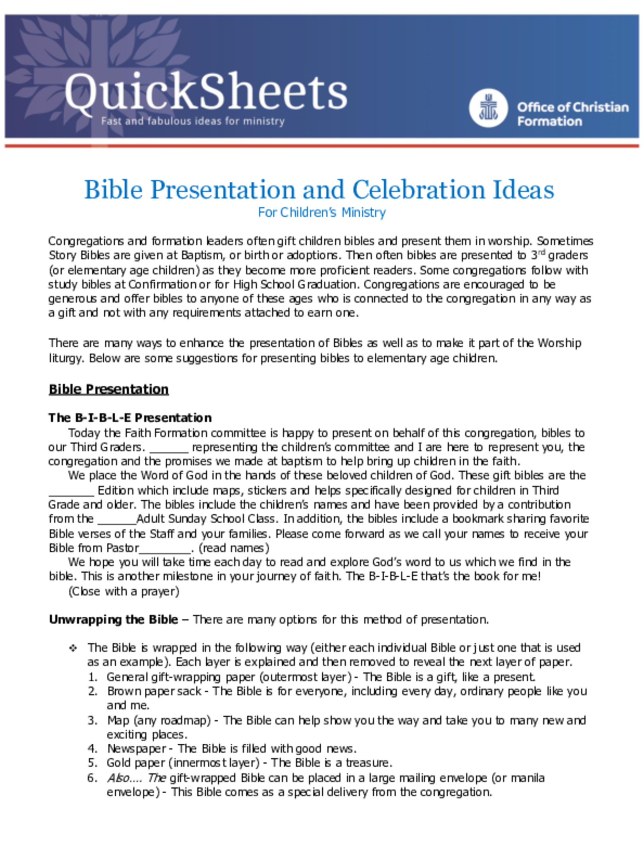 Bible Presentation and Celebration Ideas Children's Ministry ...