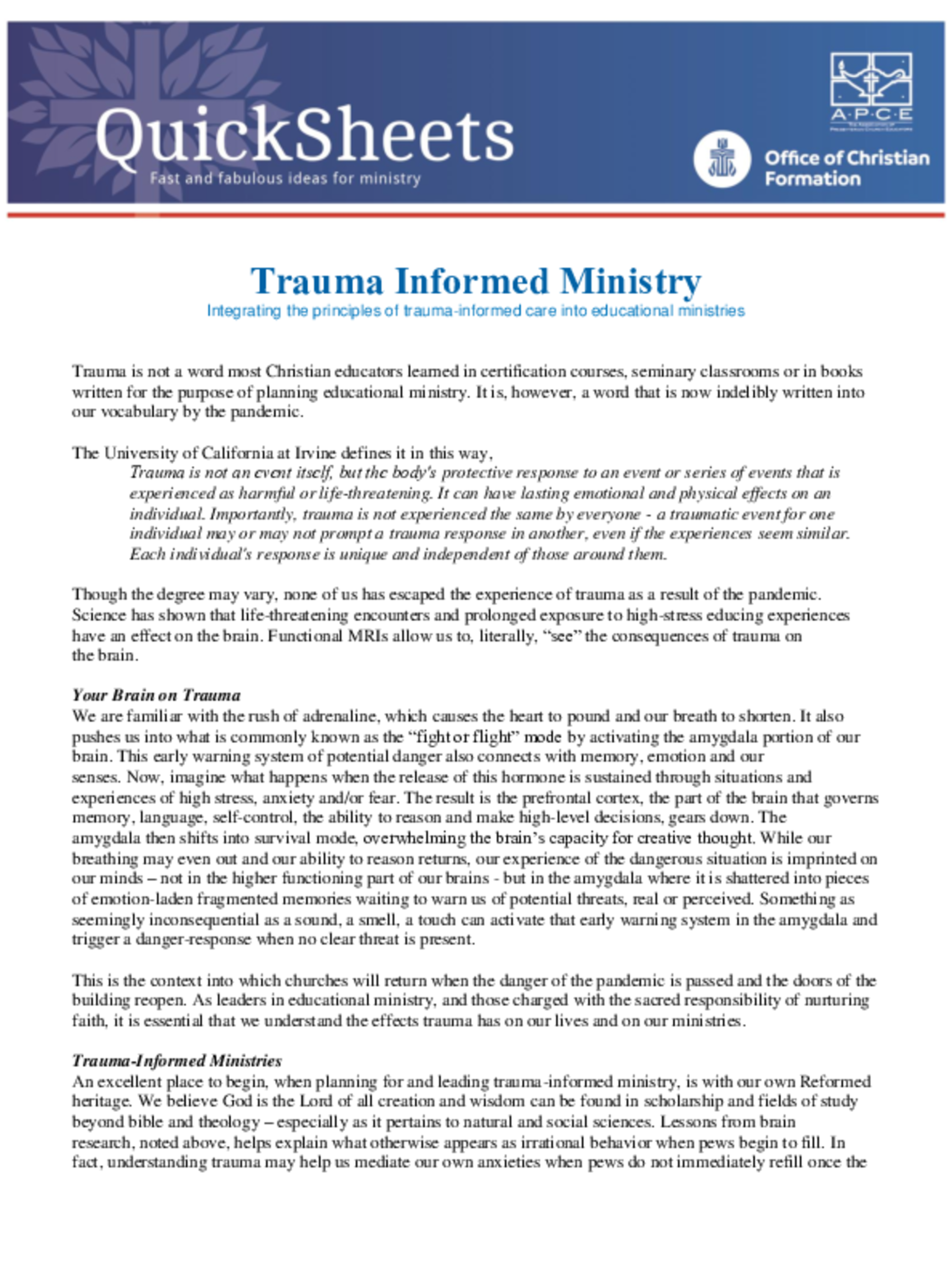 Trauma Informed Ministry | Presbyterian Church (U.S.A.)