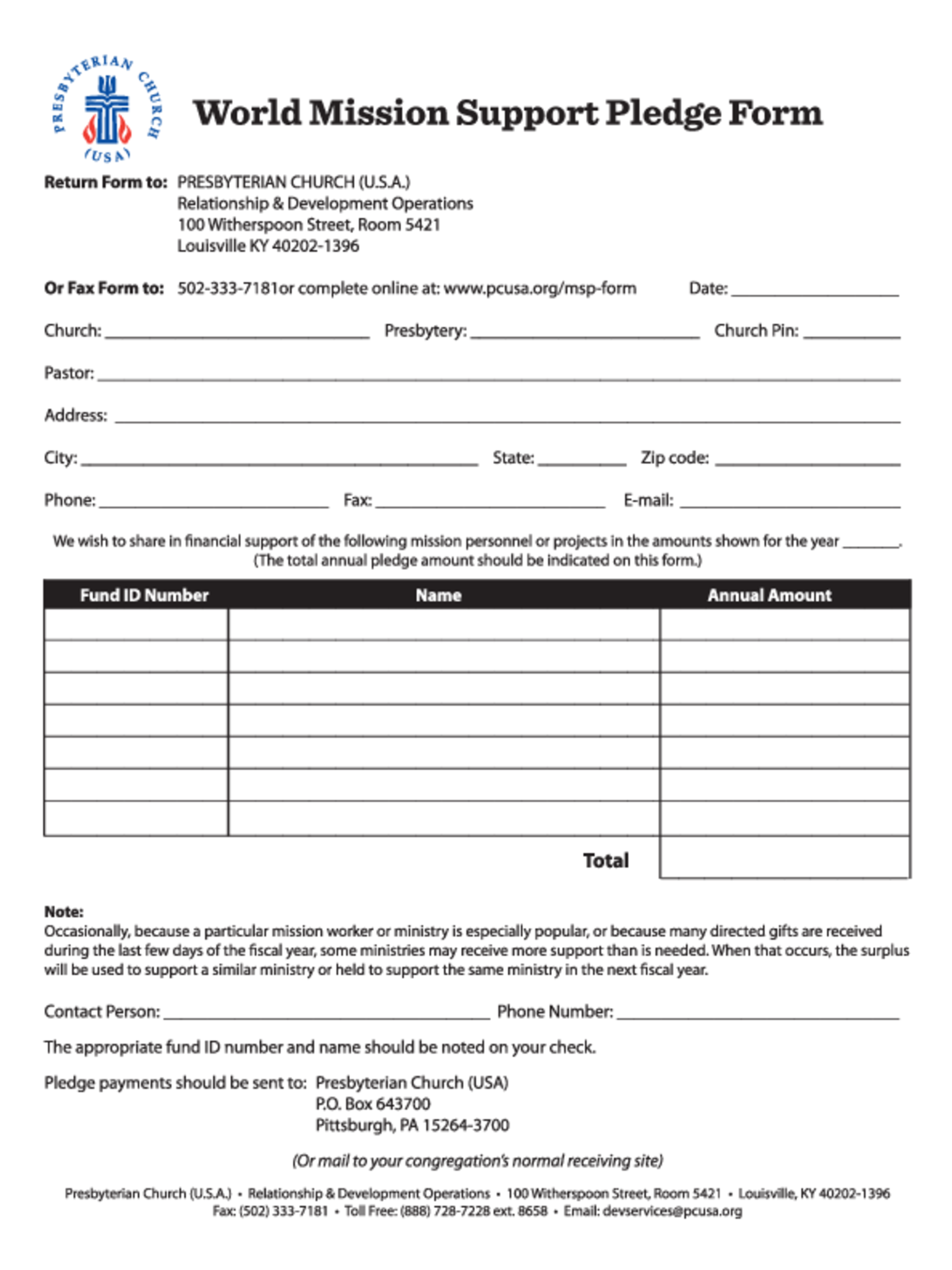 Mission Support Pledge Form | Presbyterian Church (U.S.A.)
