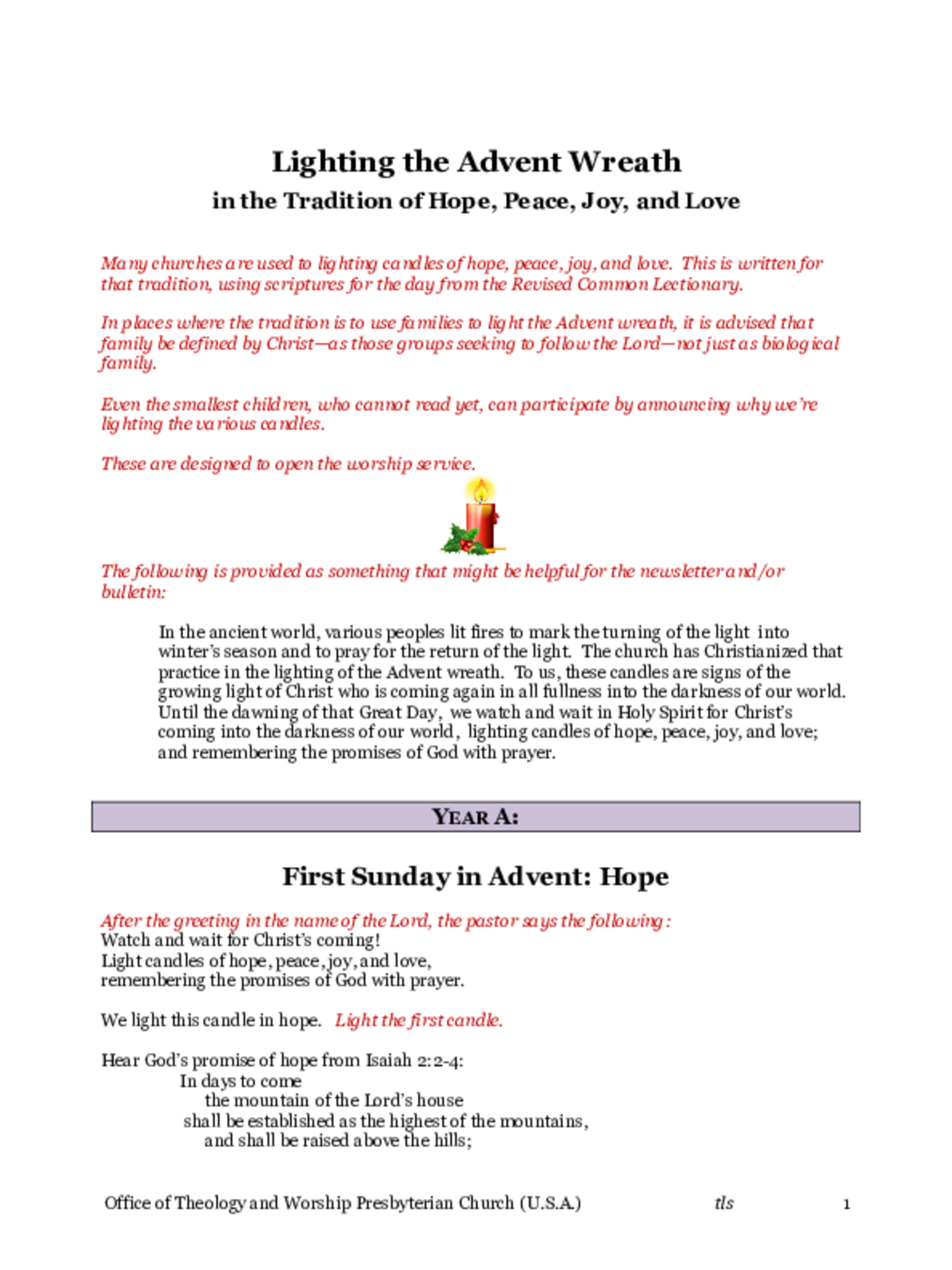 Lighting the Advent Wreath in the Tradition of Hope, Peace, Joy, and ...