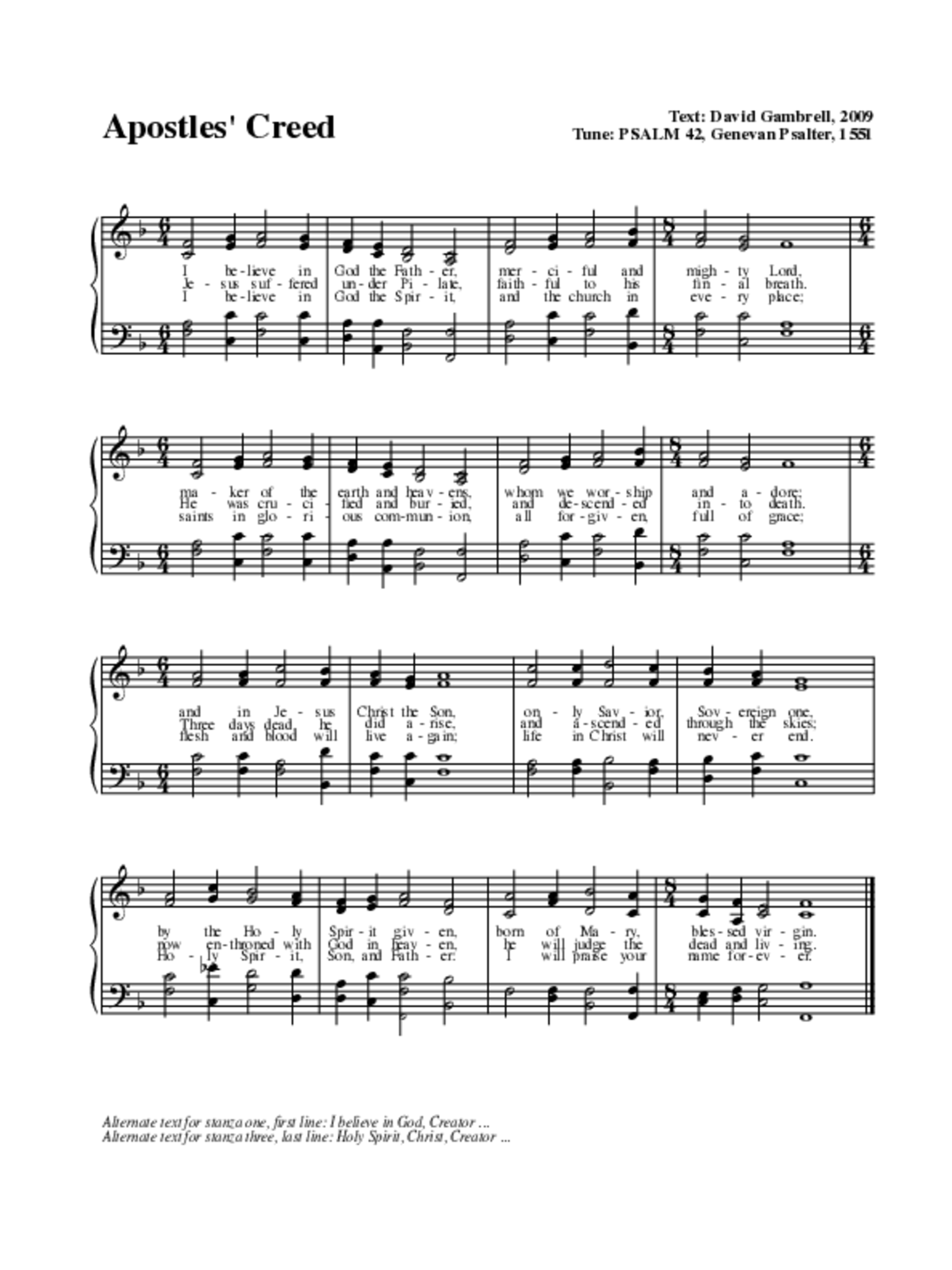 Apostles’ Creed (Genevan Psalm 42) | Presbyterian Church (U.S.A.)
