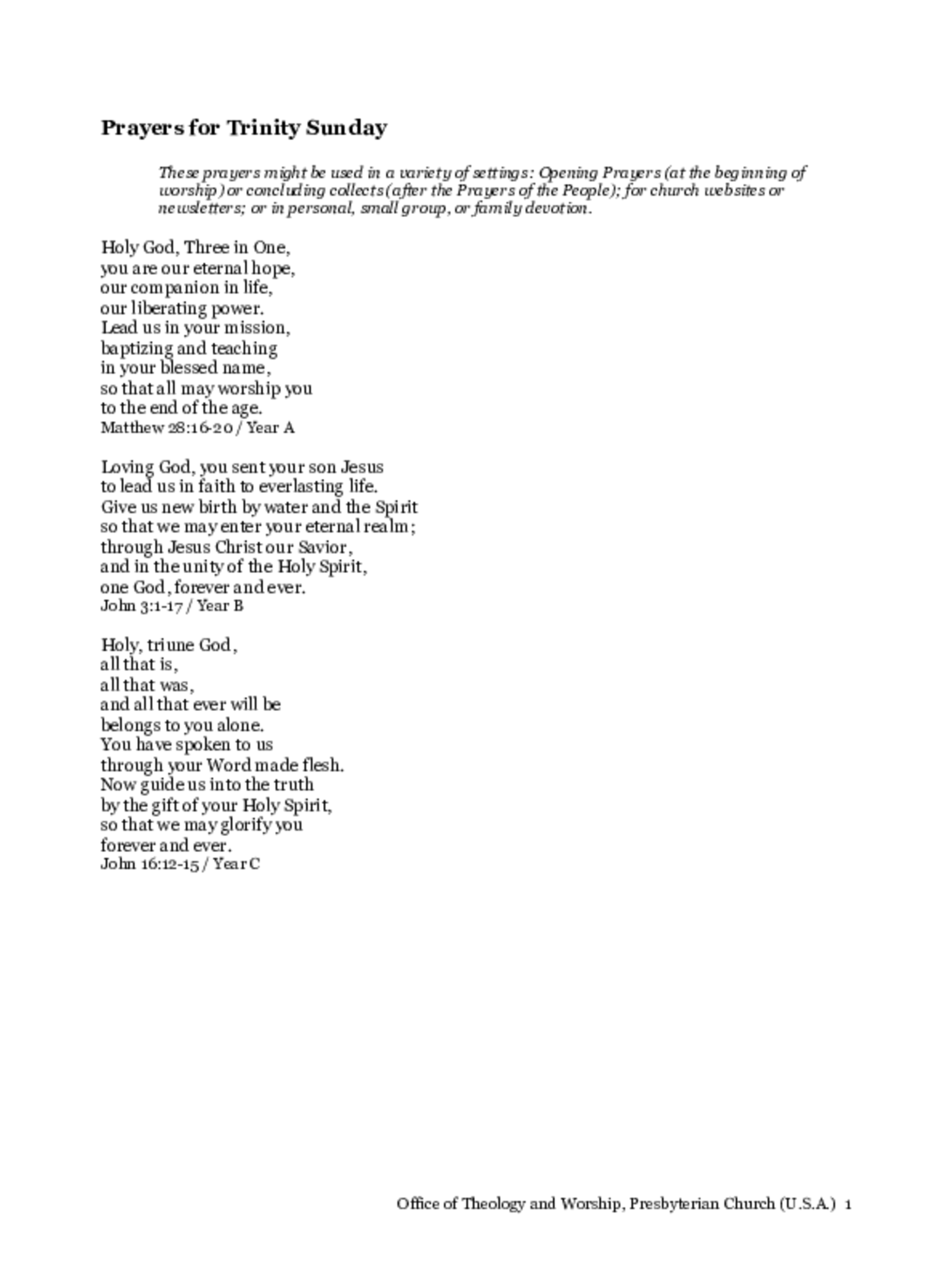 Prayers for Trinity Sunday | Presbyterian Church (U.S.A.)