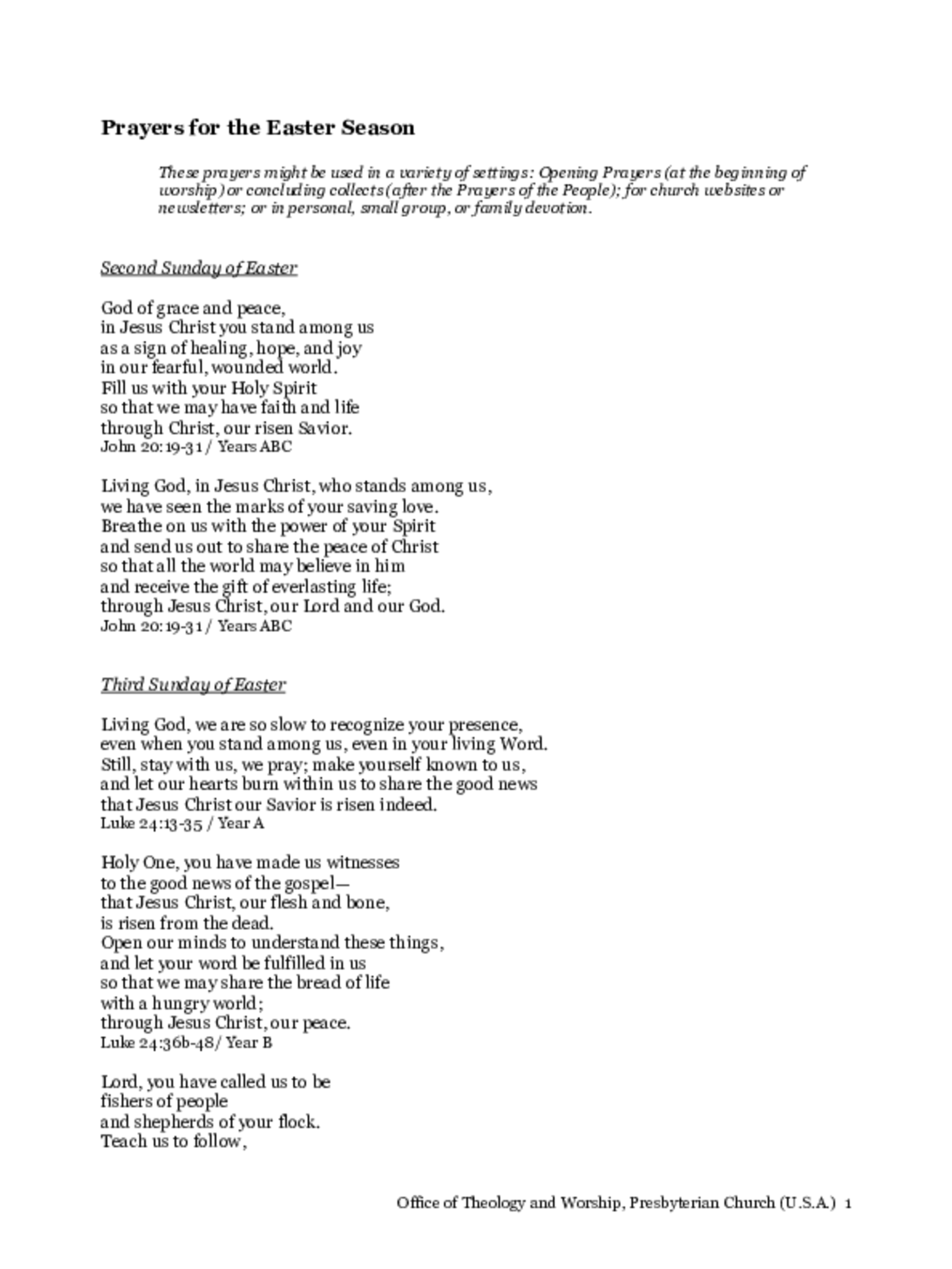 Prayers for the Easter Season | Presbyterian Church (U.S.A.)
