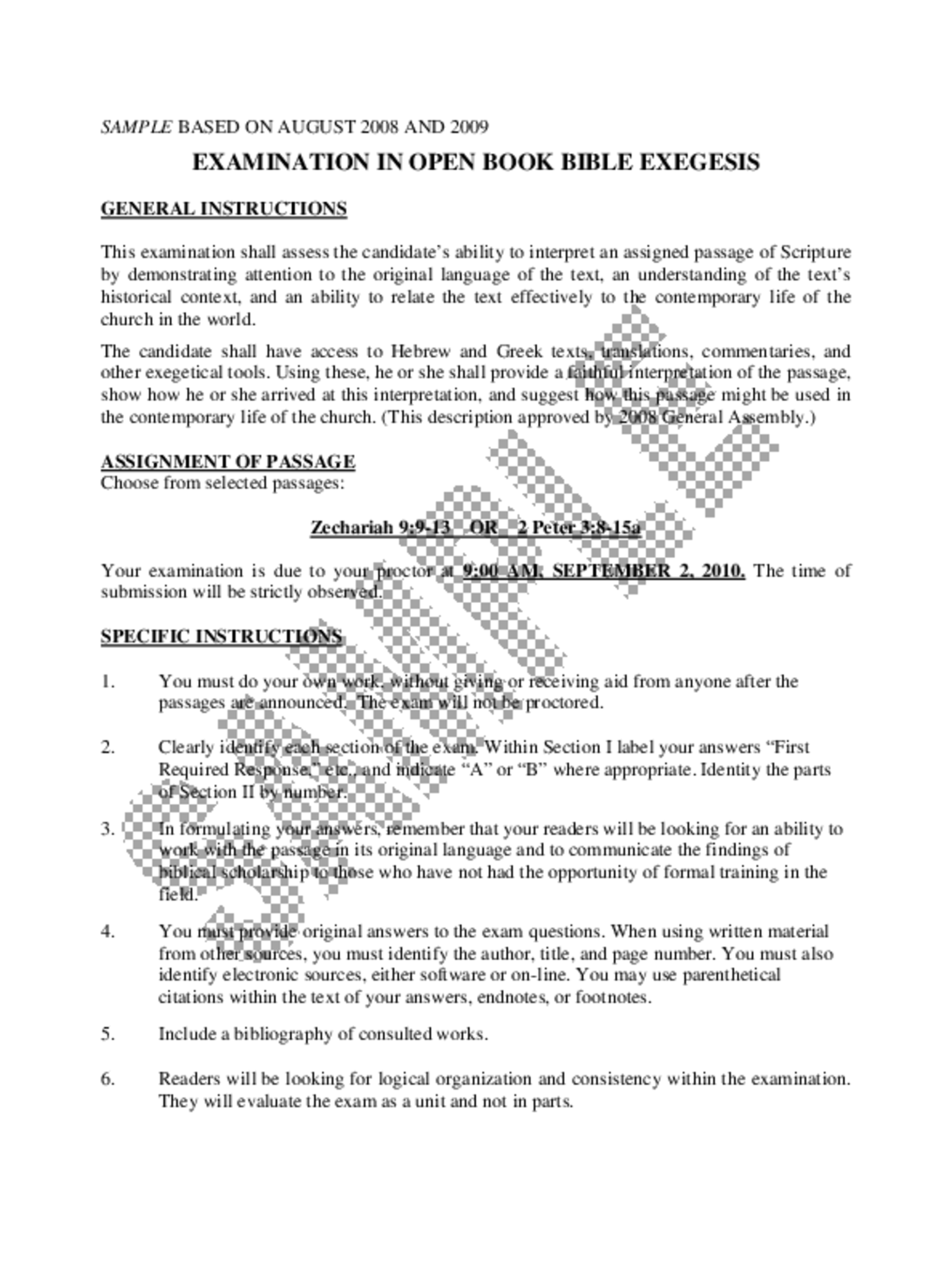 Sample Examination in Open Book Bible Exegesis | Presbyterian Church (U ...