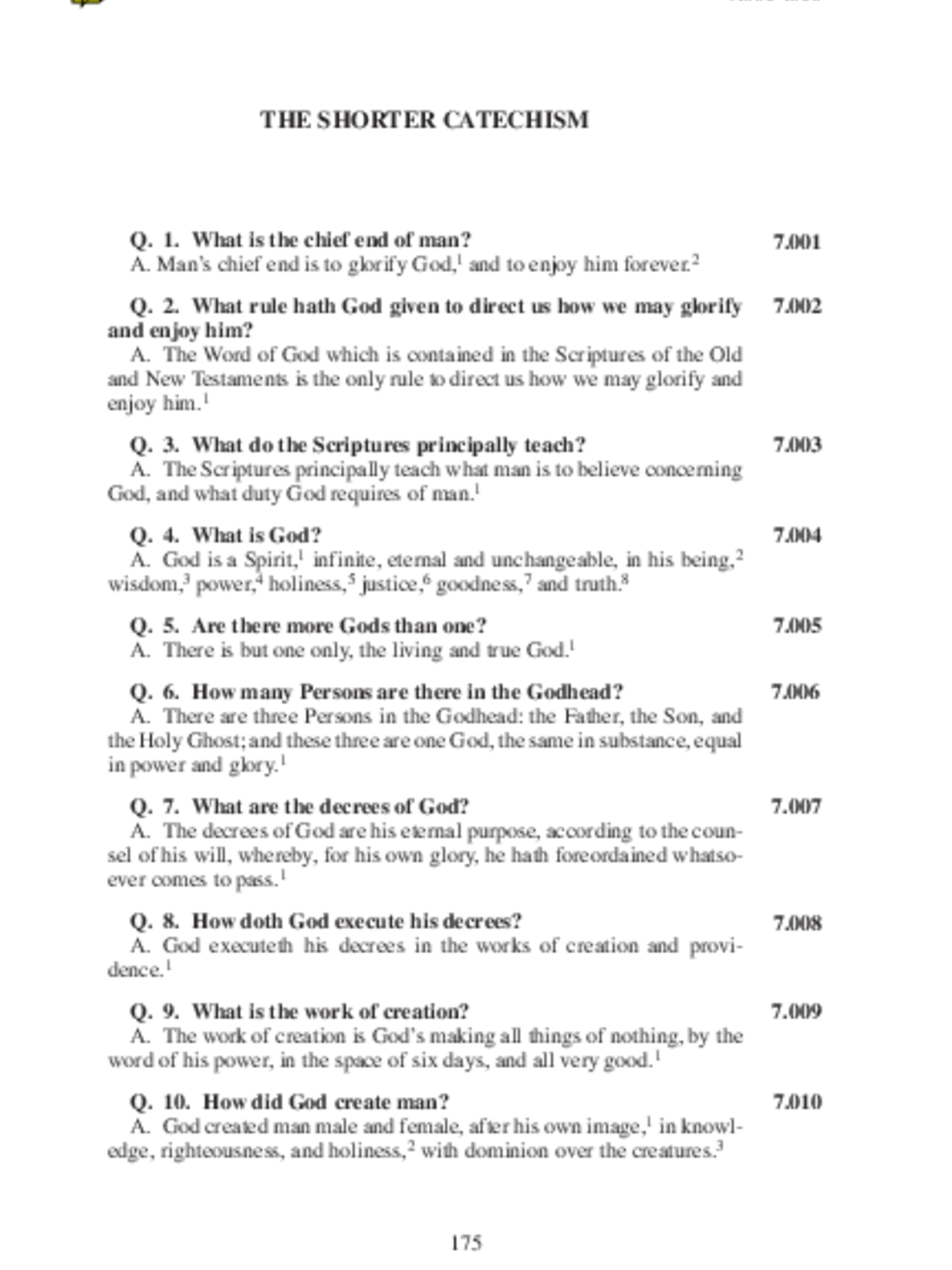 Daily Westminster Shorter Catechism for the Samuel Robinson Award ...