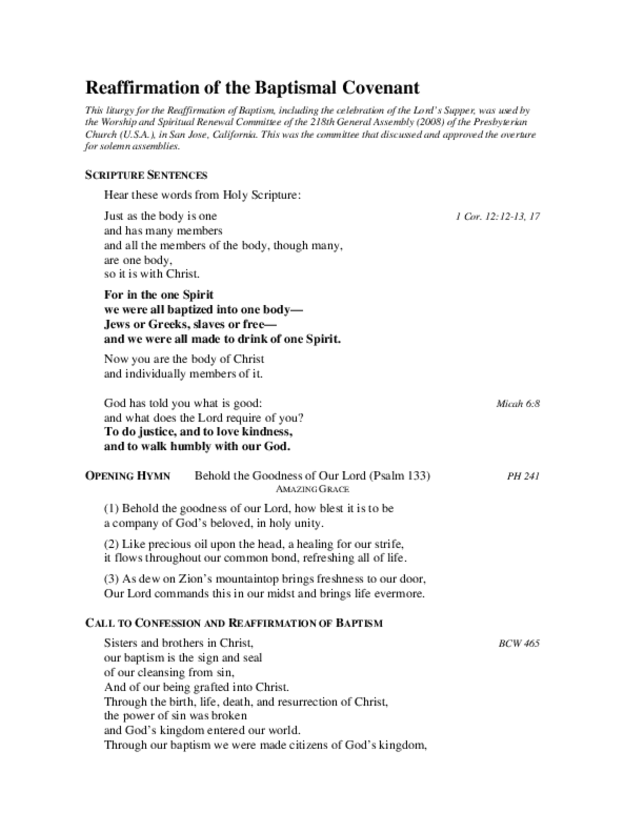 A service for the reaffirmation of the baptismal covenant ...