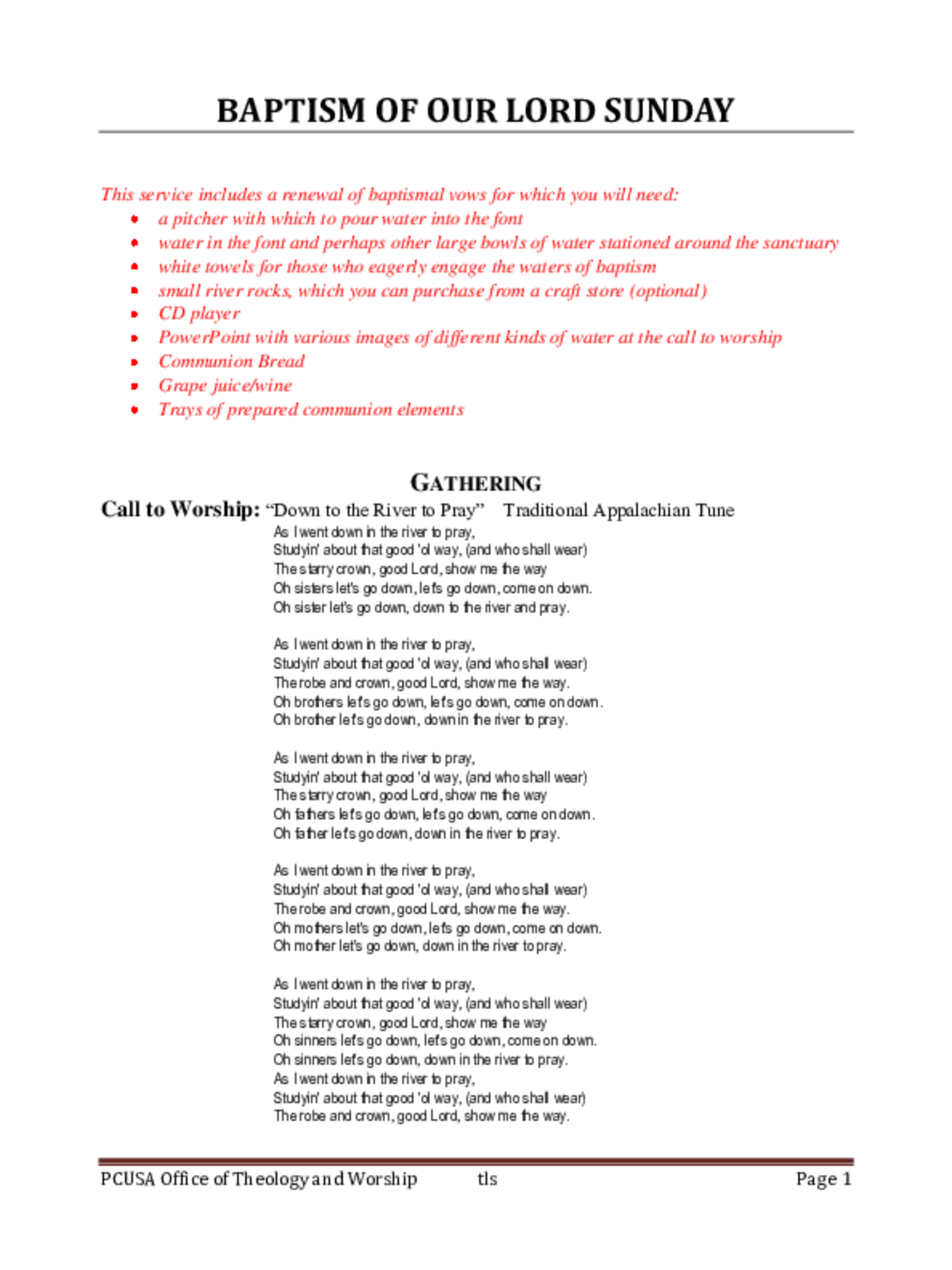 Baptism of our Lord Sunday service | Presbyterian Church (U.S.A.)