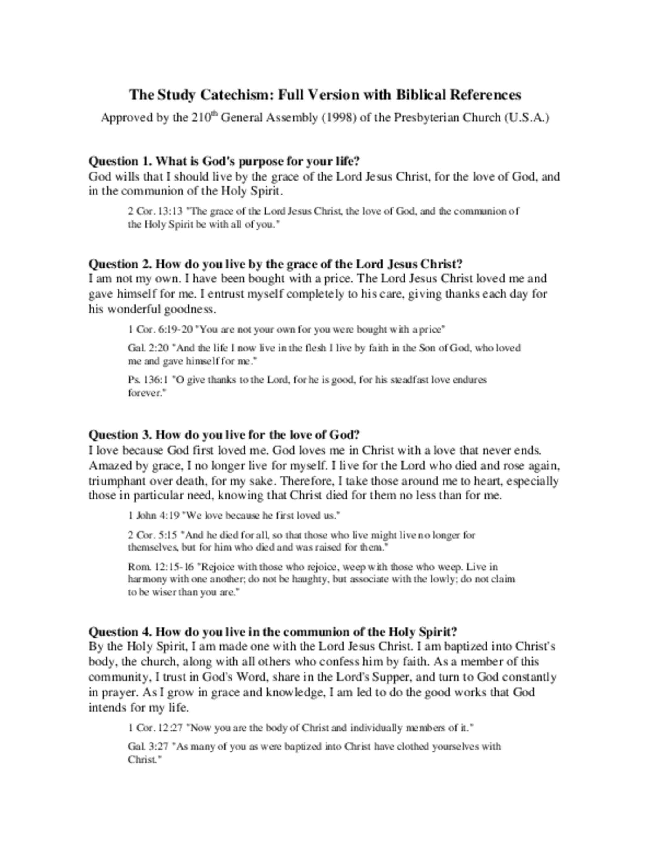 The Study Catechism: Full Version with Biblical References ...