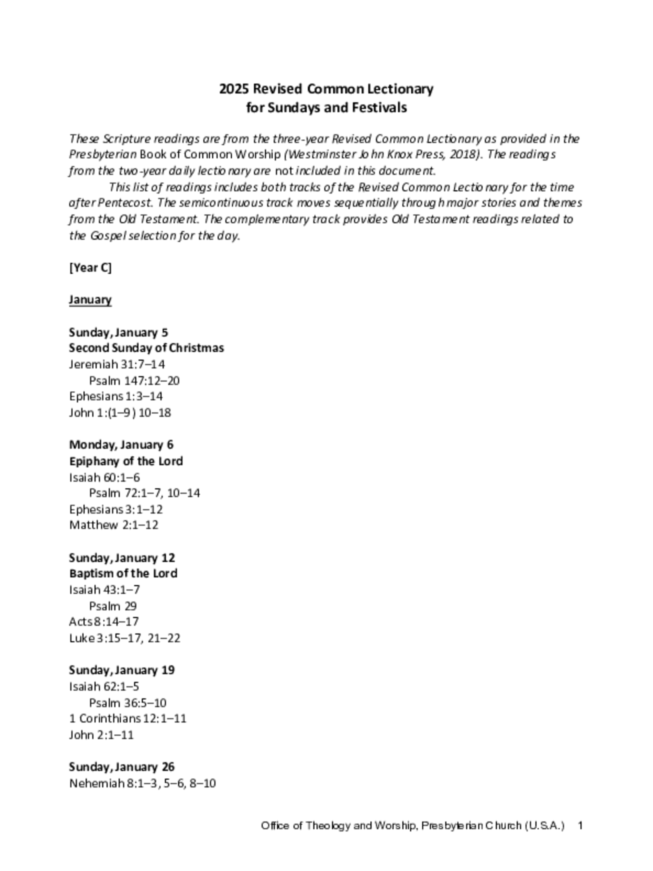 2025 Revised Common Lectionary for Sundays and Festivals | Presbyterian ...