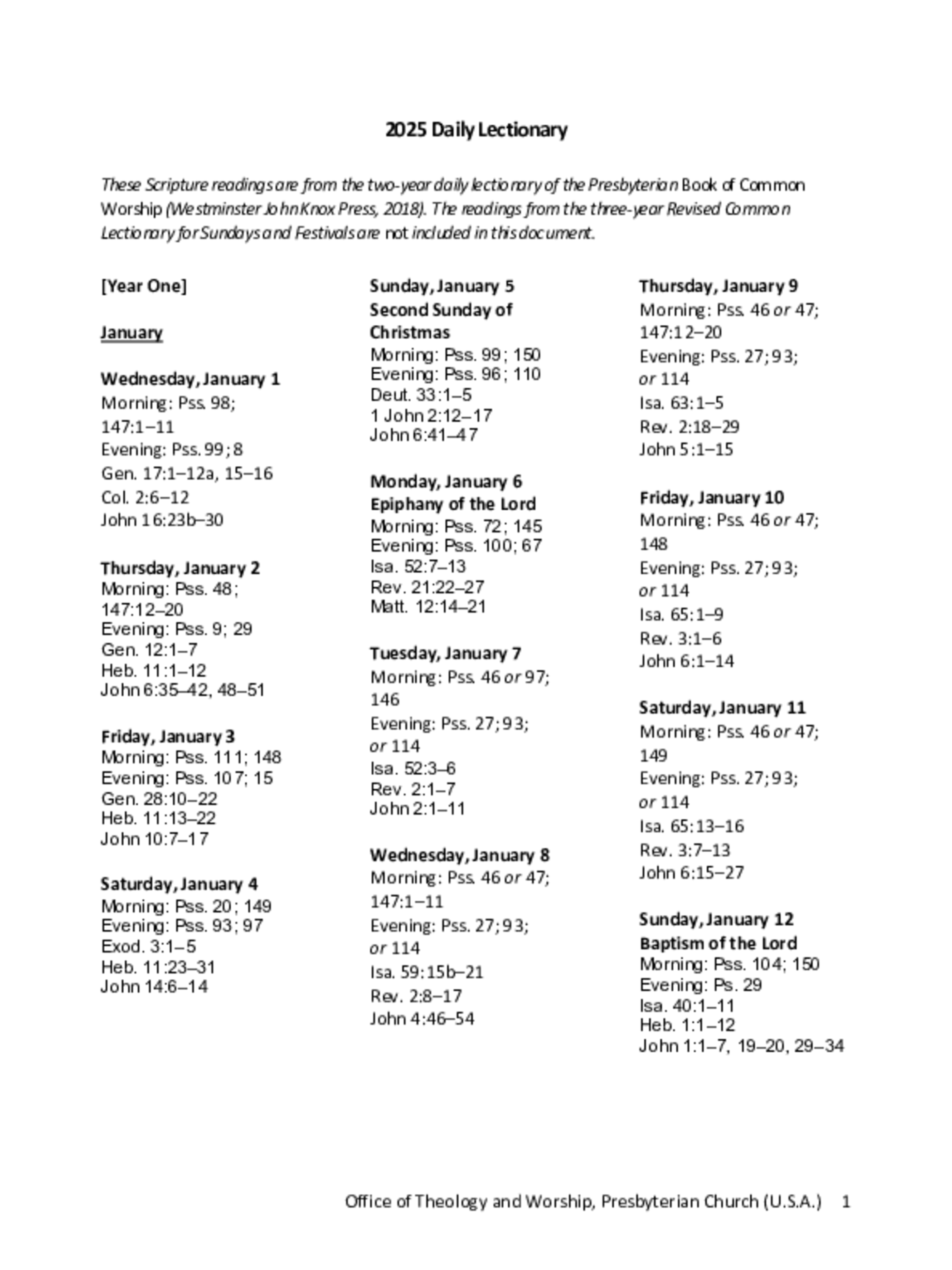 2025 Daily Lectionary | Presbyterian Church (U.S.A.)