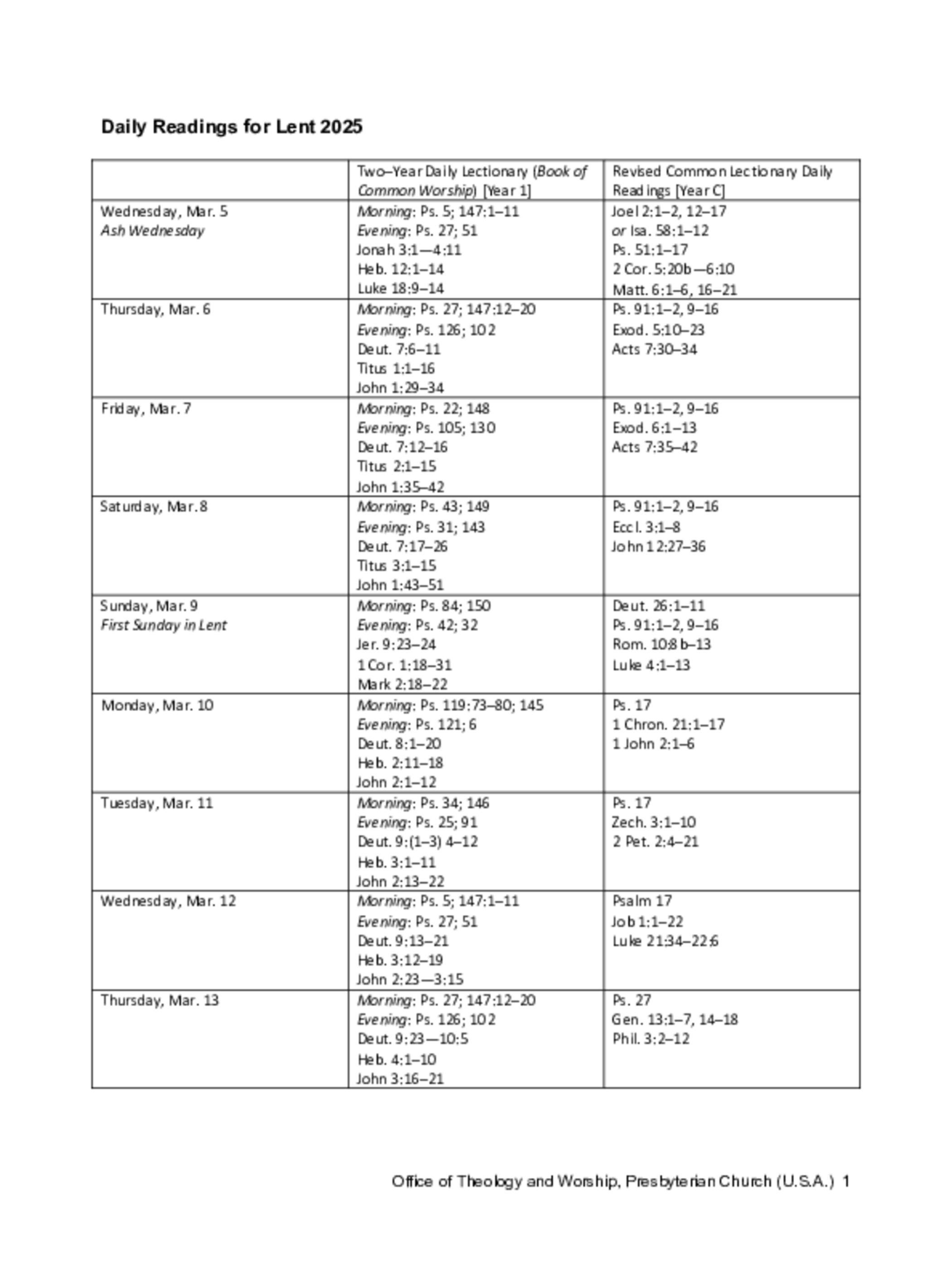 Daily Readings for Lent 2025 | Presbyterian Church (U.S.A.)