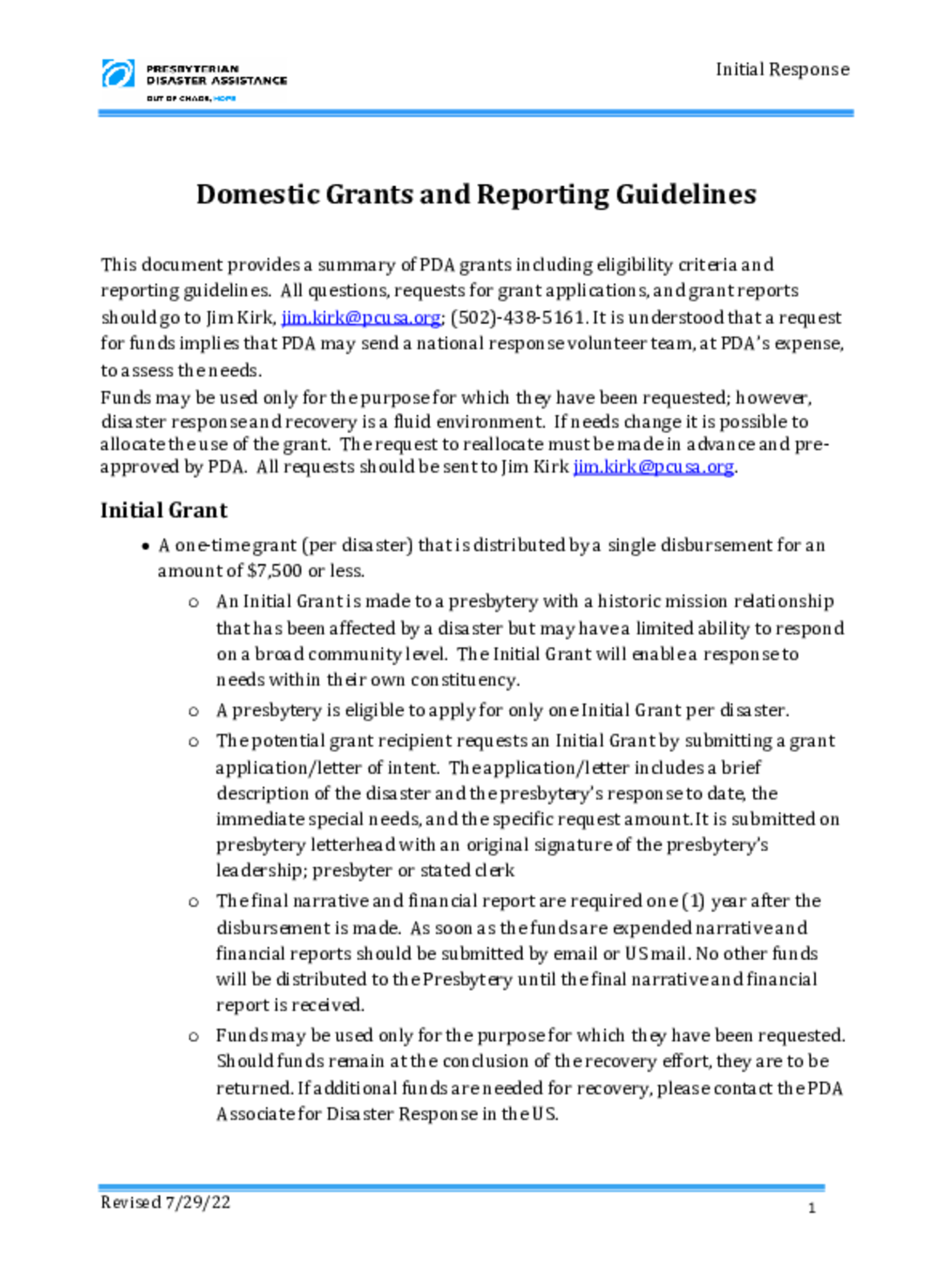 Domestic Grants and Reporting Guidelines | Presbyterian Church (U.S.A.)