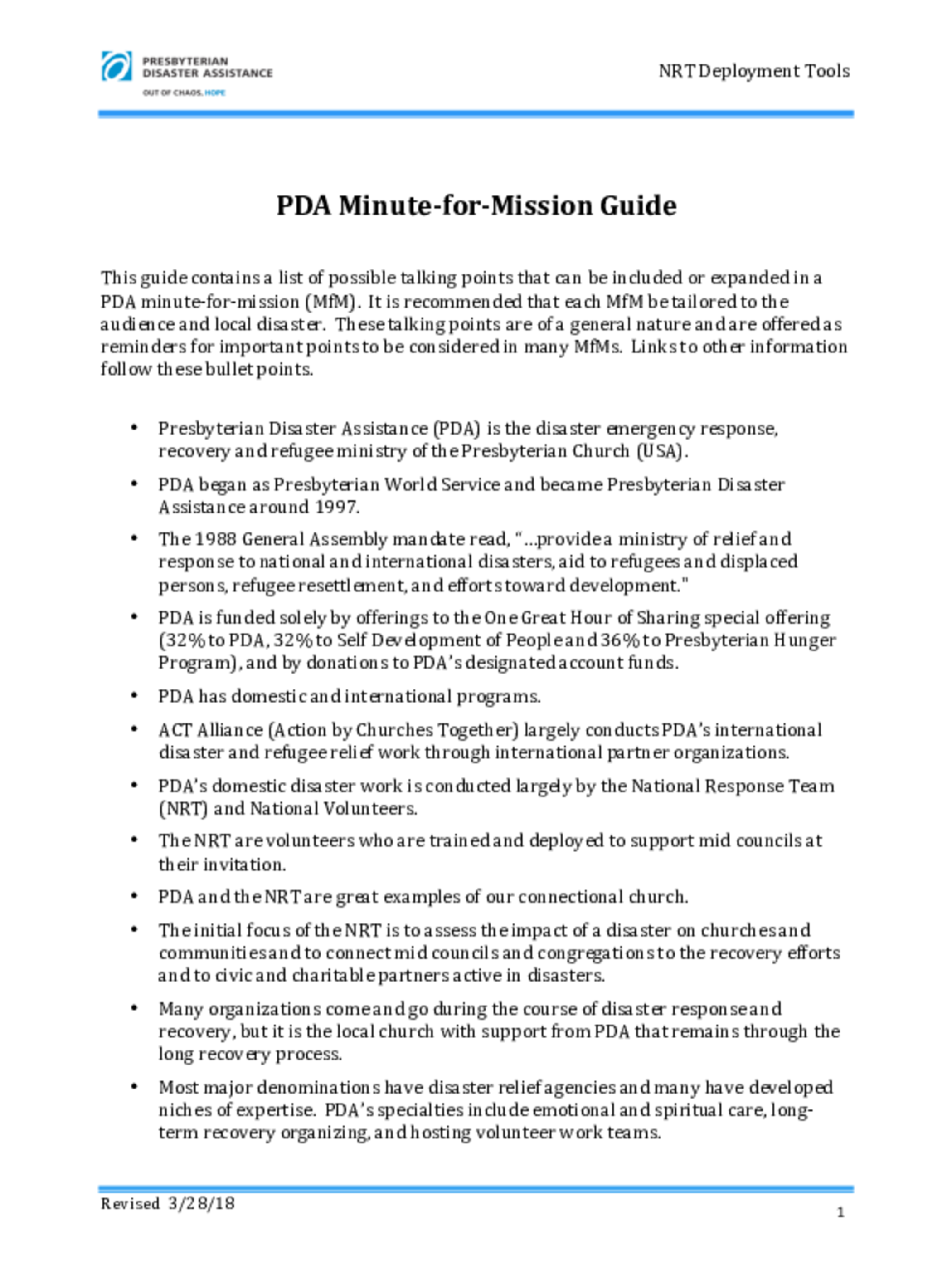PDA Minute-for-Mission Guide | Presbyterian Church (U.S.A.)
