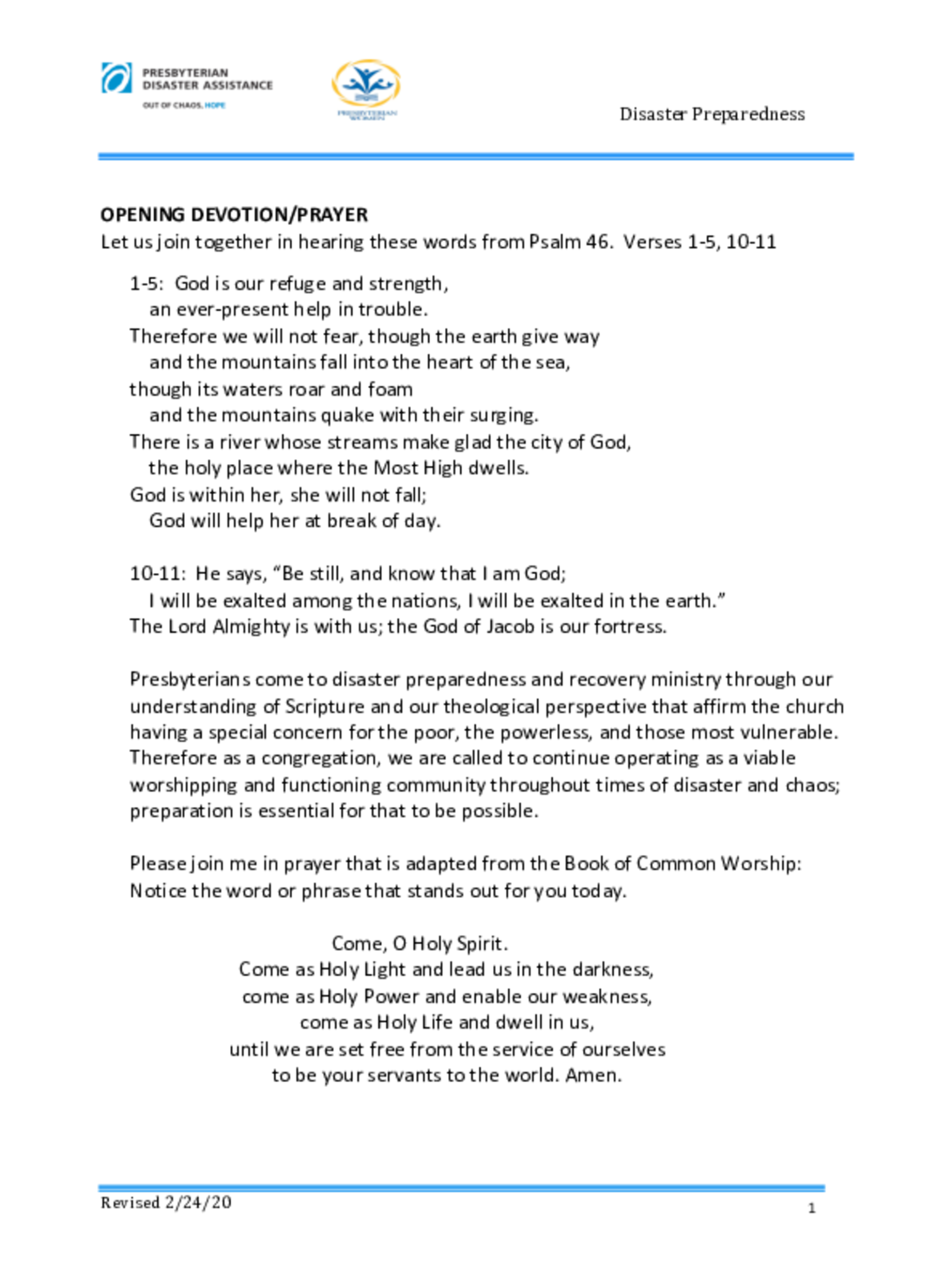 Opening Devotion and Prayer | Presbyterian Church (U.S.A.)