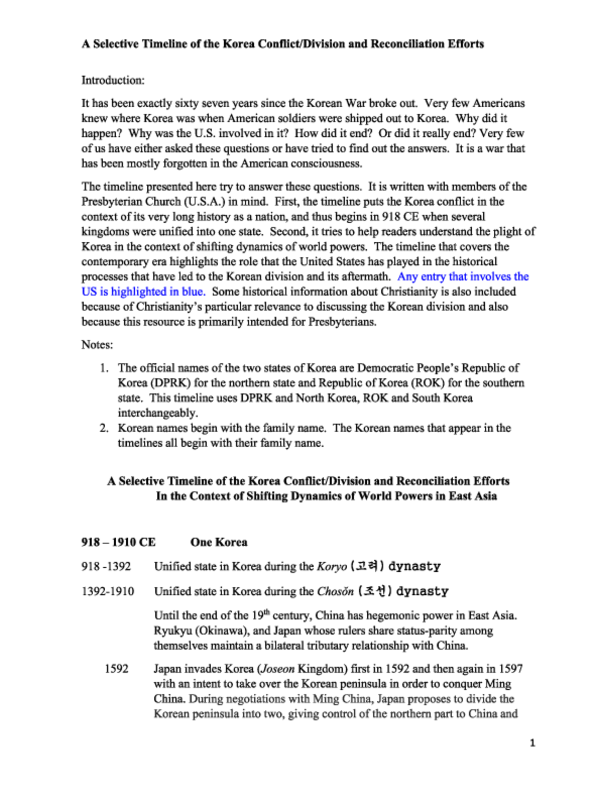 Timeline-of-Korean-Conflict-and-Reconciliation | Presbyterian Church (U ...