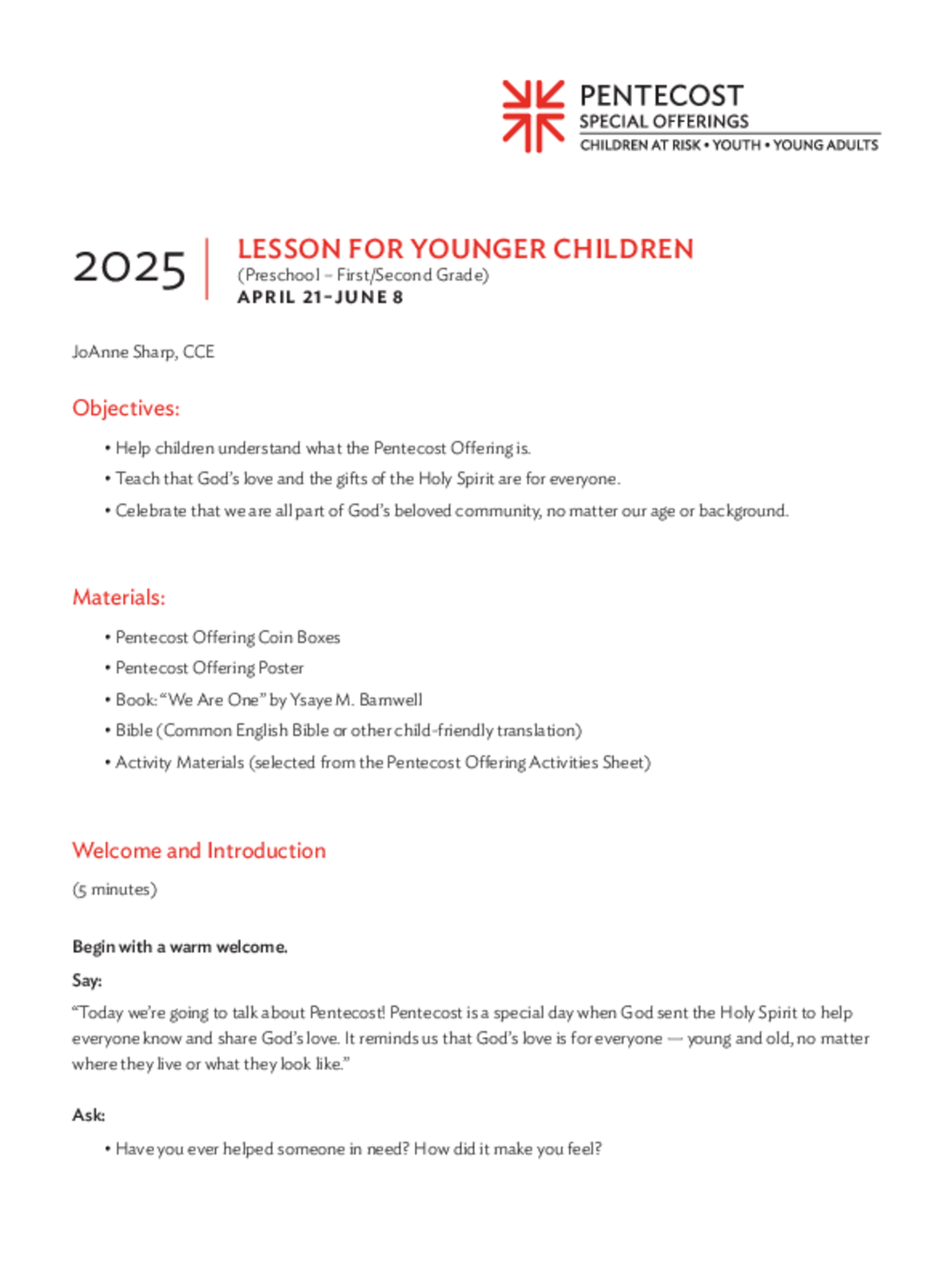 Younger Children's Lesson Plan PO2025 | Presbyterian Church (U.S.A.)