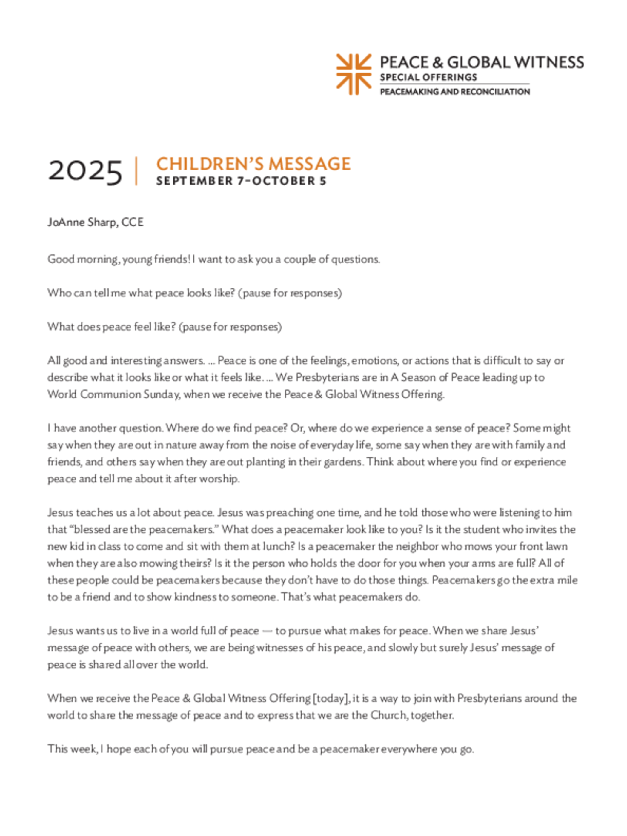 Children's Message PGW2025 | Presbyterian Church (U.S.A.)