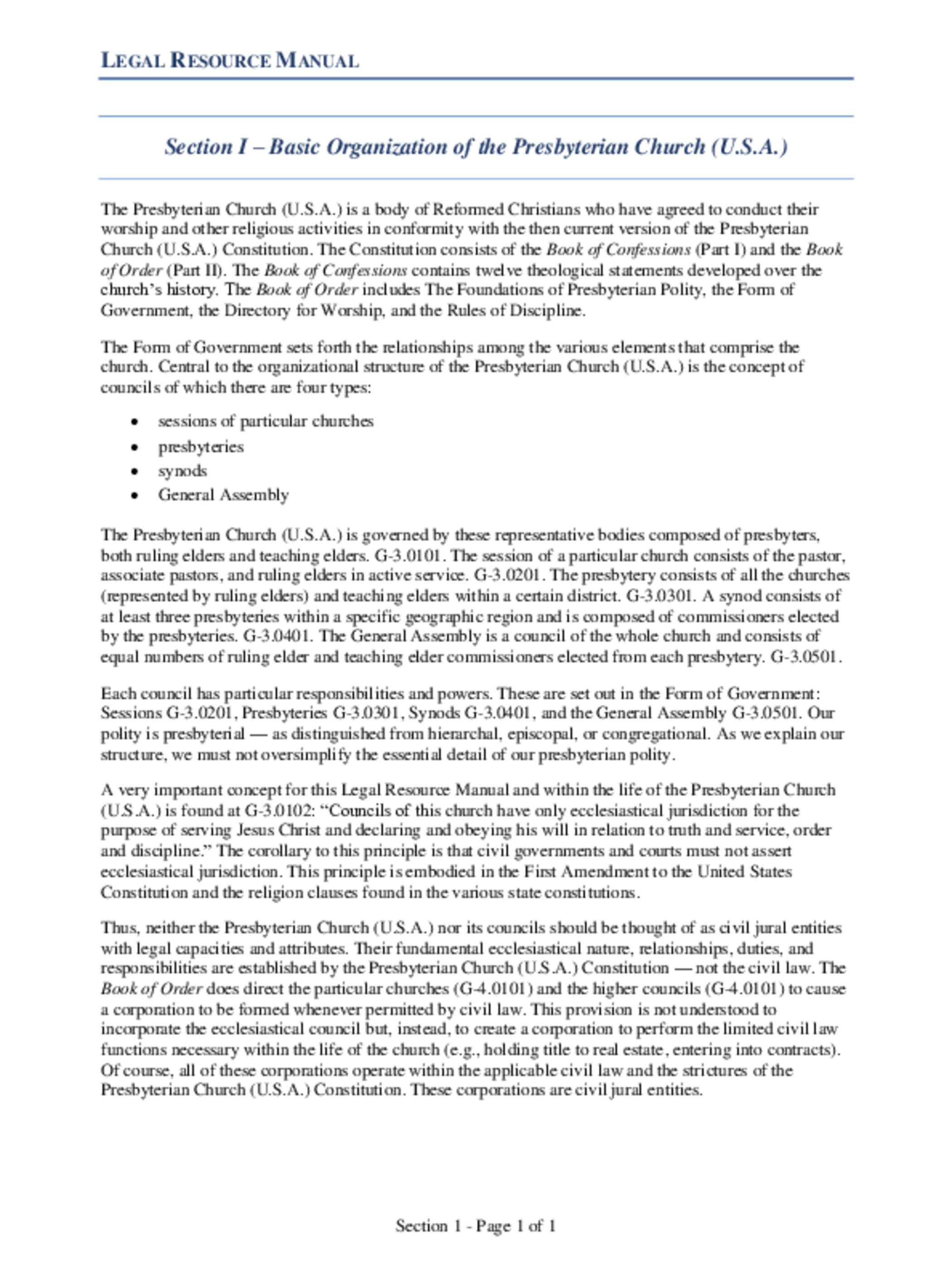 Section 1 - Basic Operation of PCUSA - Legal Resource Manual for ...