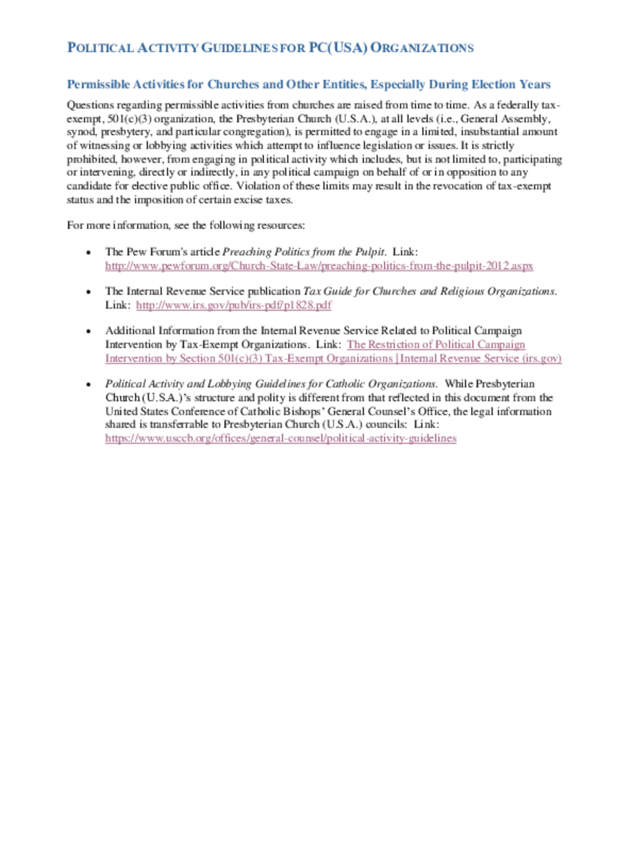 Political Activity Guidelines for PC(USA) Organizations | Presbyterian ...