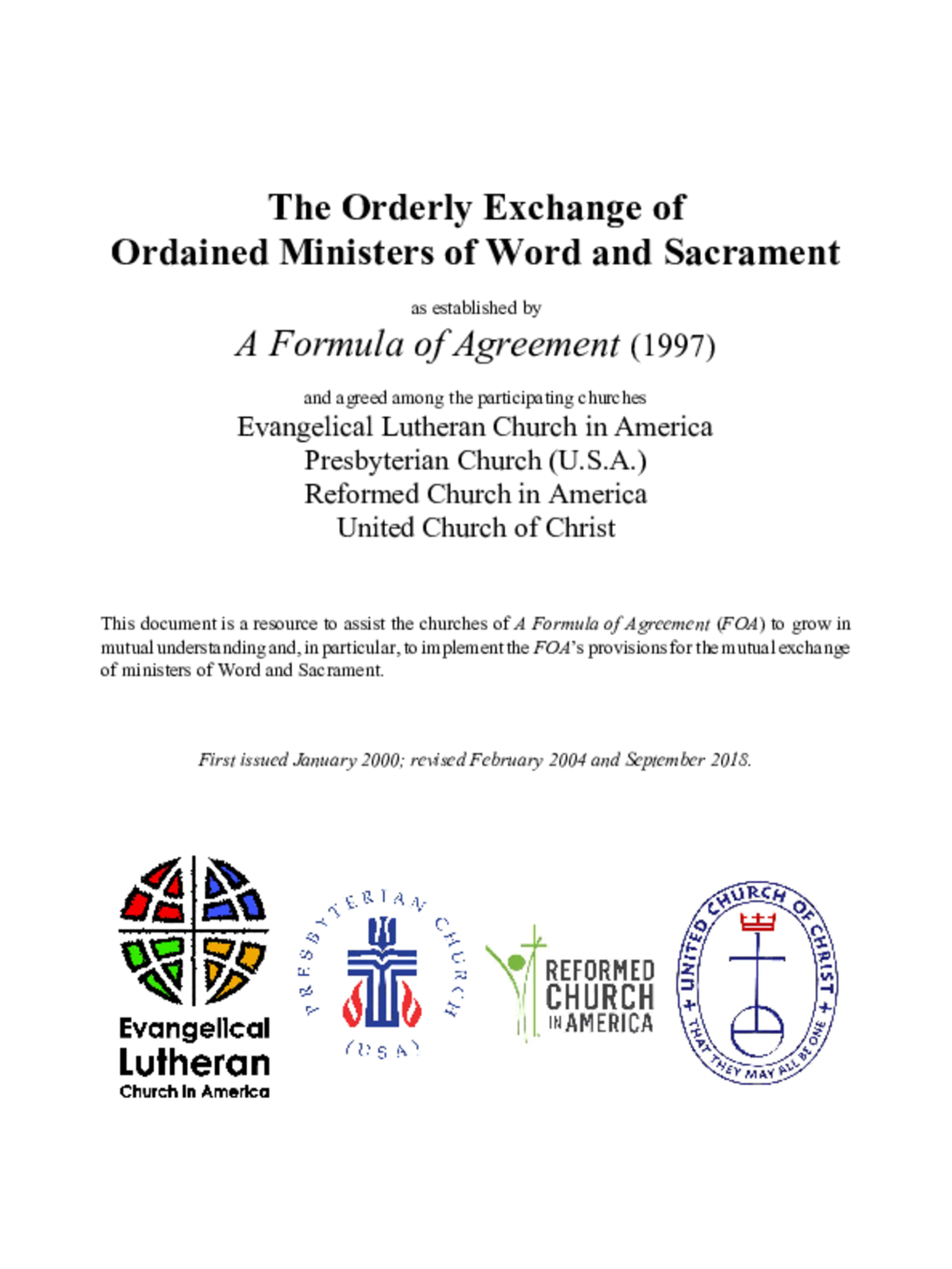 Formula of Agreement | Presbyterian Church (U.S.A.)